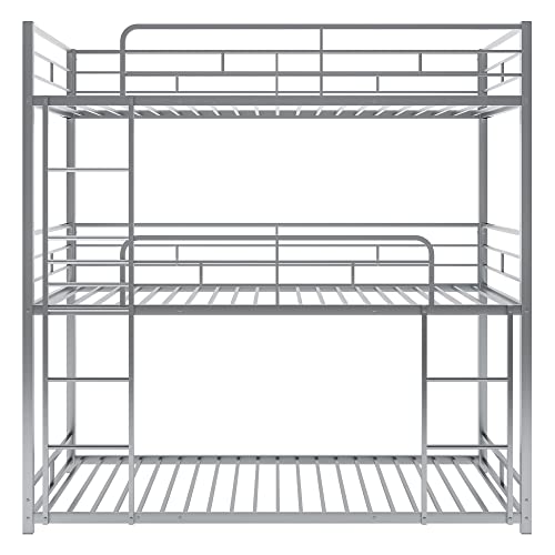 ODC Twin Size Triple Bunk Bed for 3, Twin-Over-Twin-Over-Twin Metal Bunk Bed Frame with Built-in Ladder and Guardrails for Kids, Teens, Boys