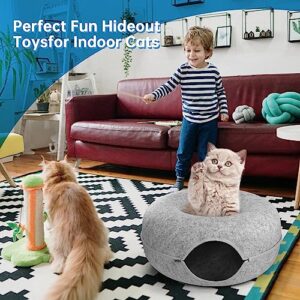 YUNLAN Cat Tunnel Bed, Indoor Cat Cave, Cat Tunnel, Large Cat House, Donut Cat Bed - Perfect for Multi-Cat Households… (Light grey-20inch)