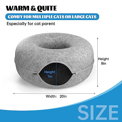 YUNLAN Cat Tunnel Bed, Indoor Cat Cave, Cat Tunnel, Large Cat House, Donut Cat Bed - Perfect for Multi-Cat Households… (Light grey-20inch)