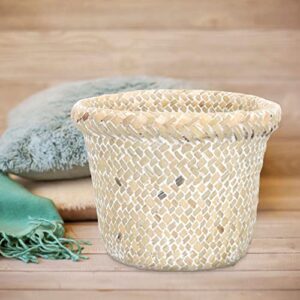 Operitacx Rattan Wastebasket Seagrass Storage Baske Round Waste Bin Trash Can Garbage Bin Waste Paper Container Laundry Hamper for Home Office Kitchen Bathroom