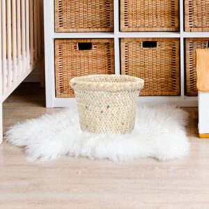 Operitacx Rattan Wastebasket Seagrass Storage Baske Round Waste Bin Trash Can Garbage Bin Waste Paper Container Laundry Hamper for Home Office Kitchen Bathroom