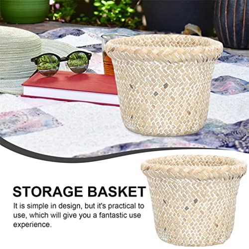 Operitacx Rattan Wastebasket Seagrass Storage Baske Round Waste Bin Trash Can Garbage Bin Waste Paper Container Laundry Hamper for Home Office Kitchen Bathroom