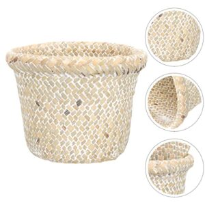 Operitacx Rattan Wastebasket Seagrass Storage Baske Round Waste Bin Trash Can Garbage Bin Waste Paper Container Laundry Hamper for Home Office Kitchen Bathroom