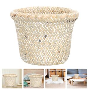 Operitacx Rattan Wastebasket Seagrass Storage Baske Round Waste Bin Trash Can Garbage Bin Waste Paper Container Laundry Hamper for Home Office Kitchen Bathroom