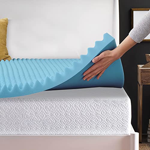 Nutan 1-inch Convoluted Gel Infused Memory Foam Mattress Topper with Egg Shell Design | Breathable, Soft, and Comfortable Bed Toppers for Back Pain, Cooling Pad for Better Sleep, Twin, Blue