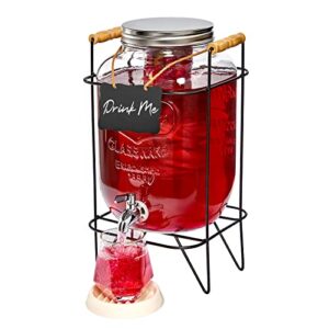 hanaiette 2 gallon glass beverage dispenser with stand, fruit infuser,304 stainless steel spigot and lid, parties drink dispensers jar suitable to make sun tea, cold lemonade, kombucha et