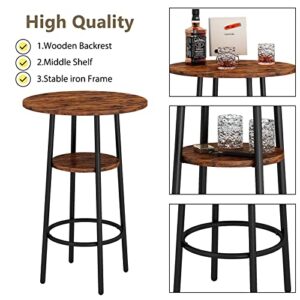 GNIXUU 3-Piece Pub Table and Chairs Set of 2,Round Bistro Bar Table Set, High Top Kitchen Table and 2 Upholstered Stools for Small Space Rustic Brown (23.62 inches)