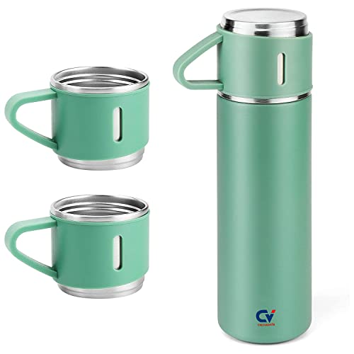 CristaVista Stainless Steel Thermo 500ml/16.9oz Vacuum Insulated Bottle with Cup for Coffee Hot drink and Cold drink water flask | Double Wall Keep Beverages Cold & Hot For 12Hrs (Green,Set of 2)