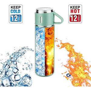 CristaVista Stainless Steel Thermo 500ml/16.9oz Vacuum Insulated Bottle with Cup for Coffee Hot drink and Cold drink water flask | Double Wall Keep Beverages Cold & Hot For 12Hrs (Green,Set of 2)