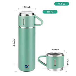 CristaVista Stainless Steel Thermo 500ml/16.9oz Vacuum Insulated Bottle with Cup for Coffee Hot drink and Cold drink water flask | Double Wall Keep Beverages Cold & Hot For 12Hrs (Green,Set of 2)