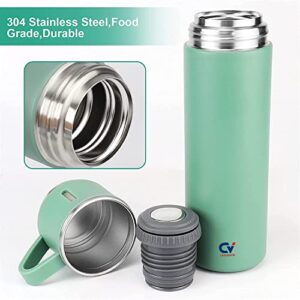 CristaVista Stainless Steel Thermo 500ml/16.9oz Vacuum Insulated Bottle with Cup for Coffee Hot drink and Cold drink water flask | Double Wall Keep Beverages Cold & Hot For 12Hrs (Green,Set of 2)