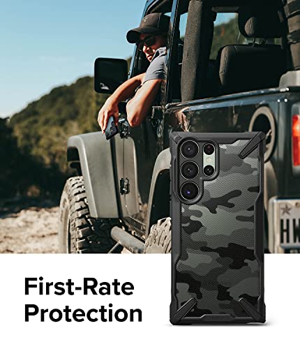 Ringke Fusion-X [Military Design] Compatible with Samsung Galaxy S23 Ultra 5G Case, Camouflage Hard Back Heavy Duty Shockproof Advanced Protective Bumper Cover - Camo Black