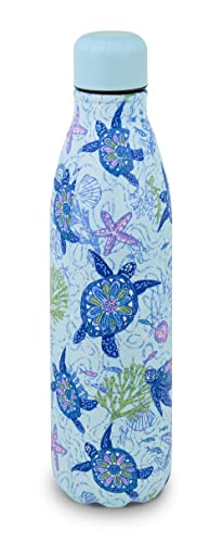 Vera Bradley Stainless Steel Insulated Water Bottle, 17 Ounce Travel Tumbler with Lid for Sports, Gym, or School, Turtle Dream