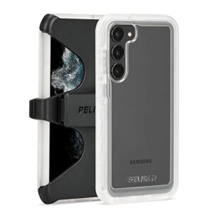 pelican voyager - samsung galaxy s23 case [6.1"] [18ft mil-std drop protection] [wireless charging] phone case for samsung galaxy s23 w/belt clip holster phone stand - anti yellowing - clear