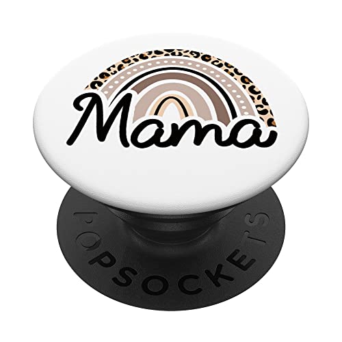 Cute Beige Mama Rainbow Leopard Print Cheetah Mom White PopSockets Swappable PopGrip