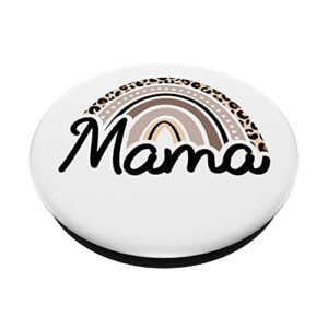 Cute Beige Mama Rainbow Leopard Print Cheetah Mom White PopSockets Swappable PopGrip