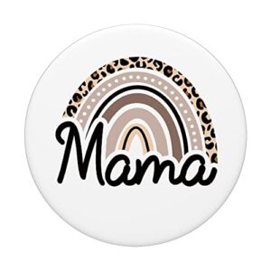 Cute Beige Mama Rainbow Leopard Print Cheetah Mom White PopSockets Swappable PopGrip