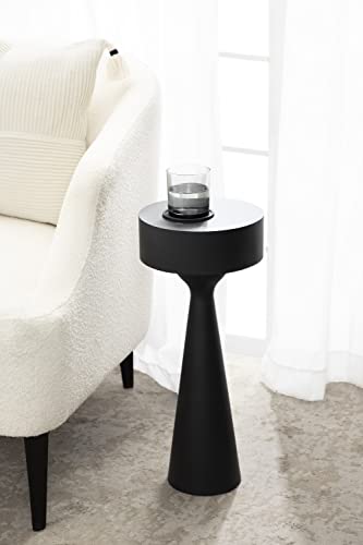 Kate and Laurel Solbrett Modern Sculptural Drink Table with Unique Round Design and Weighted Base for Stability, 10x10x22, Black