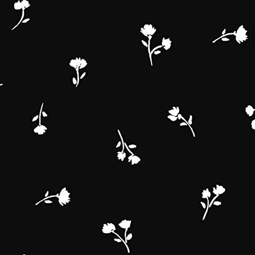 Texco Inc Wool Dobby Ditsy Pattern/100% Poly No Stretch Floral Prints Woven Decoration Apparel Home/DIY Fabric, Black Offwhite 3 Yards