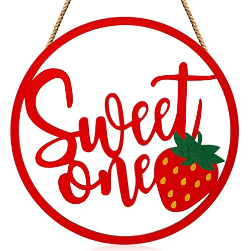 Strawberry Sweet One Wooden Sign Berry First Birthday Party Supplies Summer Party Hanging Decorations Welcome Door Room Sign for 1st Birthday Baby Shower Party