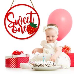 Strawberry Sweet One Wooden Sign Berry First Birthday Party Supplies Summer Party Hanging Decorations Welcome Door Room Sign for 1st Birthday Baby Shower Party