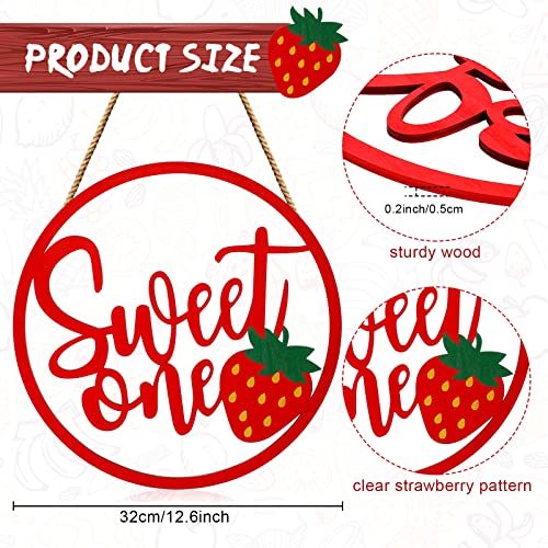 Strawberry Sweet One Wooden Sign Berry First Birthday Party Supplies Summer Party Hanging Decorations Welcome Door Room Sign for 1st Birthday Baby Shower Party