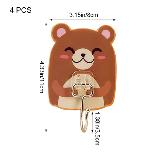 XINGYUXUXIN 4 Pcs Wall Hooks Cartoon Bear Pattern Coat Hooks Self Adhesive Kitchen Hooks for Hanging Coat Towel Key Bag