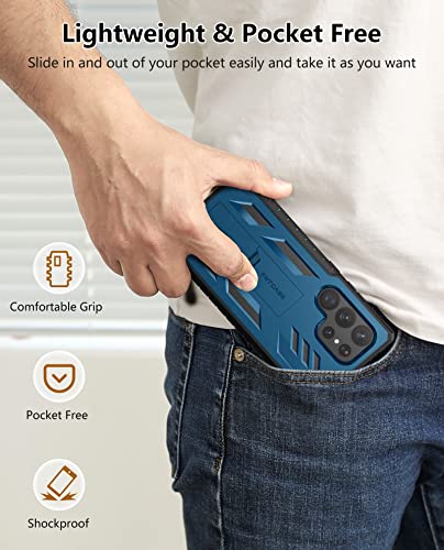 FNTCASE for Samsung Galaxy S23-Ultra Case: Military Grade Drop Proof Protection Mobile Cover with Kickstand | Matte Textured Rugged Shockproof TPU | Protective Sturdy Phone Case - Blue