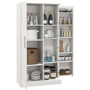 homcom 63" kitchen pantry storage cabinet, 14-tier freestanding kitchen cupboard with 2 doors, adjustable shelves for living room, dining room, white