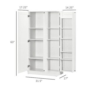 HOMCOM 63" Kitchen Pantry Storage Cabinet, 14-Tier Freestanding Kitchen Cupboard with 2 Doors, Adjustable Shelves for Living Room, Dining Room, White