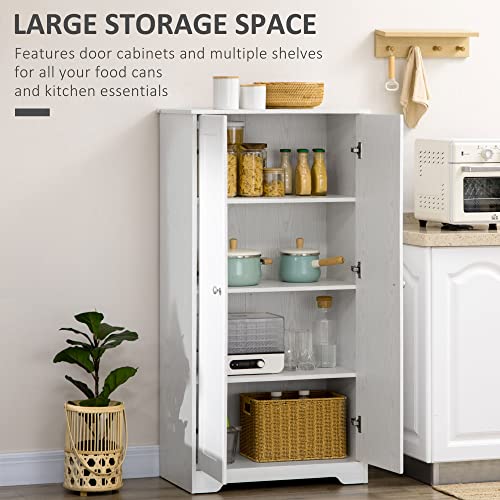 HOMCOM Kitchen Pantry Storage Cabinet, Freestanding Kitchen Cupboard with 2 Doors, Adjustable Shelves for Dining Room, White