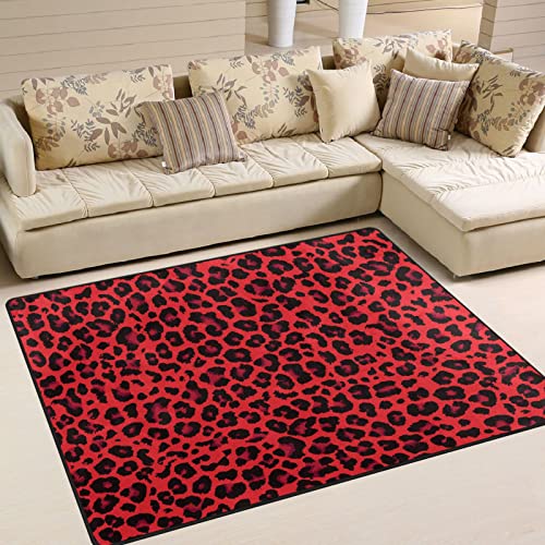 ALAZA Red Leopard Print Cheetah Area Rug Rugs, Floor Mat for Living Room Bedroom, Soft Carpet for Dorm Nursery Girls Boys Room 7'X5'