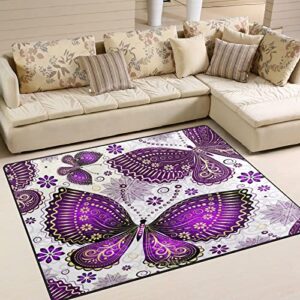 alaza purple butterfly area rug for living room bedroom, non-slip rug for home decor 5'3"x4'