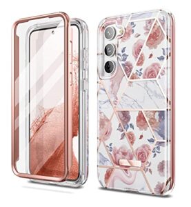 suritch for samsung galaxy s23 plus case, [built-in screen protector] [dual-layer protection ] full protection shockproof rugged bumper phone cover for samsung s23 plus 6.6 inch - rose marble