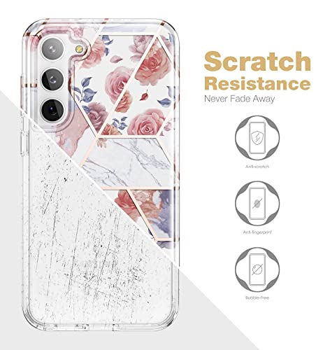 SURITCH for Samsung Galaxy S23 Plus Case, [Built-in Screen Protector] [Dual-Layer Protection ] Full Protection Shockproof Rugged Bumper Phone Cover for Samsung S23 Plus 6.6 Inch - Rose Marble