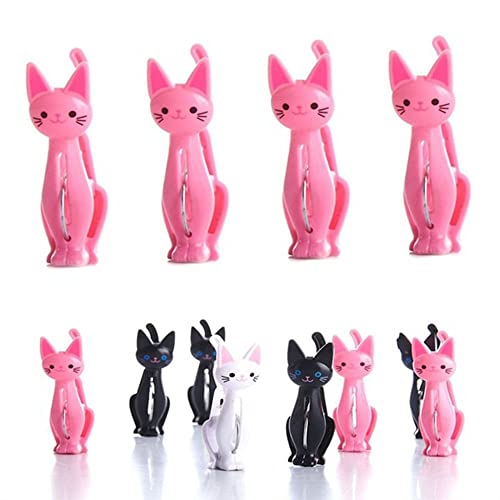 4PCS Cats Creative Clothes Pins,Multifunction Beach Towel Clips Bed Sheet Plastic Windproof Clothes Pins for Quilt Hanger Bed Sheet Clips(Black)