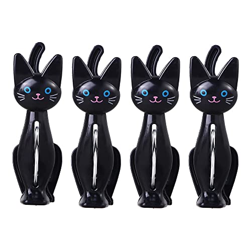 4PCS Cats Creative Clothes Pins,Multifunction Beach Towel Clips Bed Sheet Plastic Windproof Clothes Pins for Quilt Hanger Bed Sheet Clips(Black)