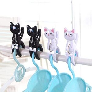 4PCS Cats Creative Clothes Pins,Multifunction Beach Towel Clips Bed Sheet Plastic Windproof Clothes Pins for Quilt Hanger Bed Sheet Clips(Black)