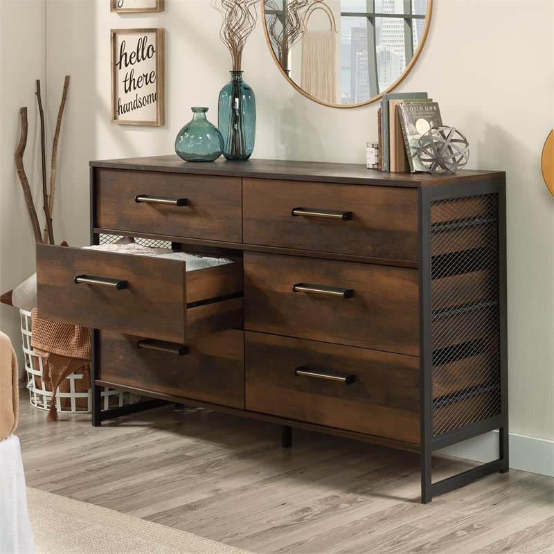 Sauder Briarbrook Engineered Wood/Metal 6-Drawer Dresser in Barrel Oak