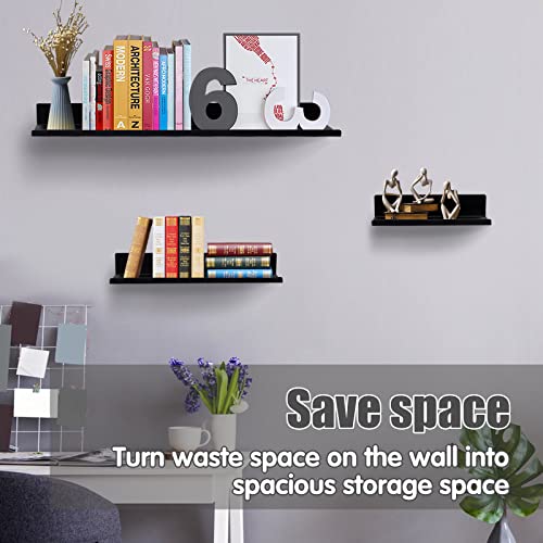 FSiyouda 3Pack Metal Floating Shelves,Floating Wall Shelves for Bathroom Bedroom Kitchen Living Room, Shelves for Wall Storage Black