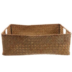 bathroom storage baskets wicker baskets with handles, seaweed storage basket household natural storage bins rectangular wicker cube for organizing closet, laundry, home (xl) storage baskets