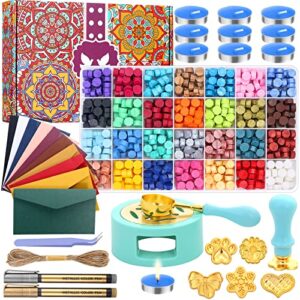 upgraded wax seal stamp kit, anezus 790pcs sealing wax kit with wax seal beads, wax stamp, wax warmer, vintage envelopes, and gift box for letter sealing, invitation cards, craft decoration