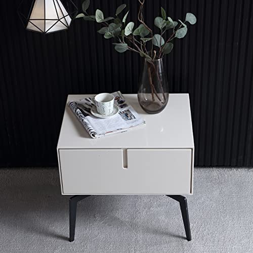 Bedside Table Bedroom Bedside Wood Single Drawer Tall End Table with Metal Legs Large Capacity Storage Cabinet Modern Style Furniture for Bedroom Living Room 19" H Night Stand (Color : B)