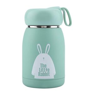 mini thermal water bottle,kids vacuum-insulated water bottle,vacuum cup insulated coffee bottle, 320ml vacuum mug cute thermos,stainless steel cute rabbit pattern vacuum cup mug thermos cup (green)