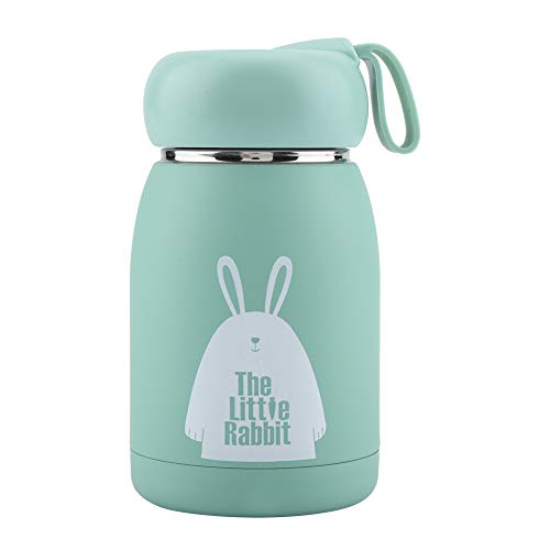 Mini Thermal Water Bottle,Kids Vacuum-Insulated Water Bottle,Vacuum Cup Insulated Coffee Bottle, 320ml Vacuum Mug Cute Thermos,Stainless Steel Cute Rabbit Pattern Vacuum Cup Mug Thermos Cup (Green)