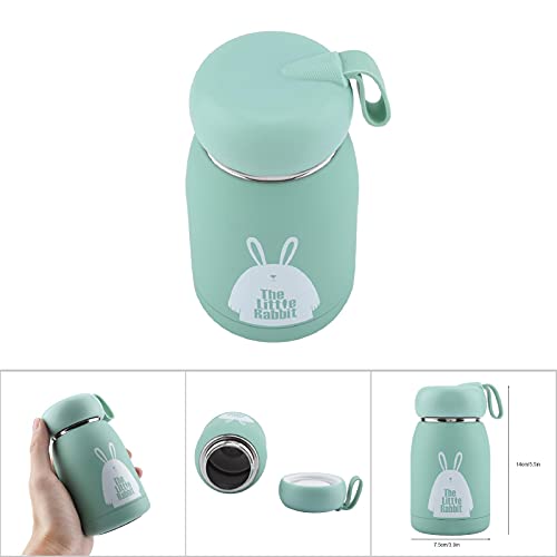 Mini Thermal Water Bottle,Kids Vacuum-Insulated Water Bottle,Vacuum Cup Insulated Coffee Bottle, 320ml Vacuum Mug Cute Thermos,Stainless Steel Cute Rabbit Pattern Vacuum Cup Mug Thermos Cup (Green)