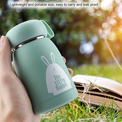 Mini Thermal Water Bottle,Kids Vacuum-Insulated Water Bottle,Vacuum Cup Insulated Coffee Bottle, 320ml Vacuum Mug Cute Thermos,Stainless Steel Cute Rabbit Pattern Vacuum Cup Mug Thermos Cup (Green)