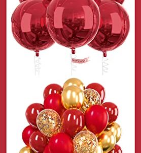 PartyWoo Red and Gold Balloons 50 pcs and Ruby Red Foil Balloons 6 pcs