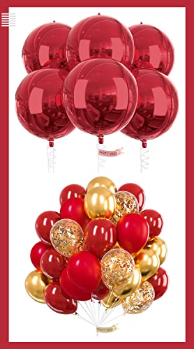 PartyWoo Red and Gold Balloons 50 pcs and Ruby Red Foil Balloons 6 pcs