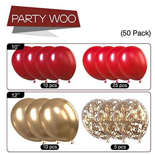 PartyWoo Red and Gold Balloons 50 pcs and Ruby Red Foil Balloons 6 pcs